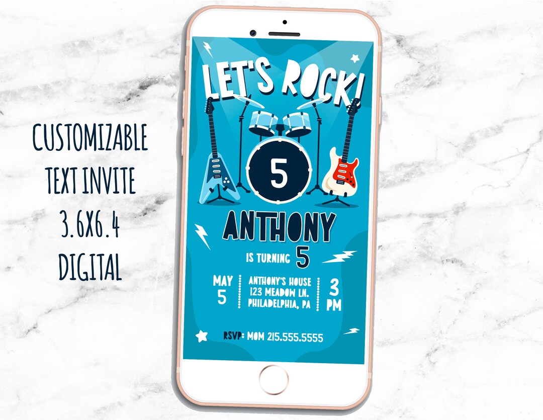 Rock N Roll Invitation, Rock Party, Kids Rock N Roll Birthday, TEXT ...