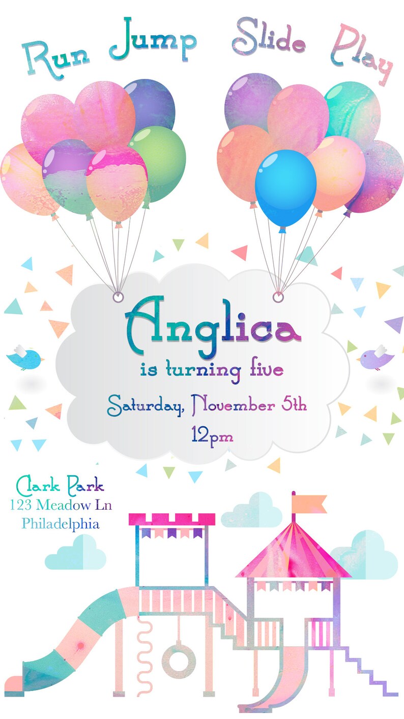 Playground Birthday Party Invitation, Park Party Invite | Park Birthday ...