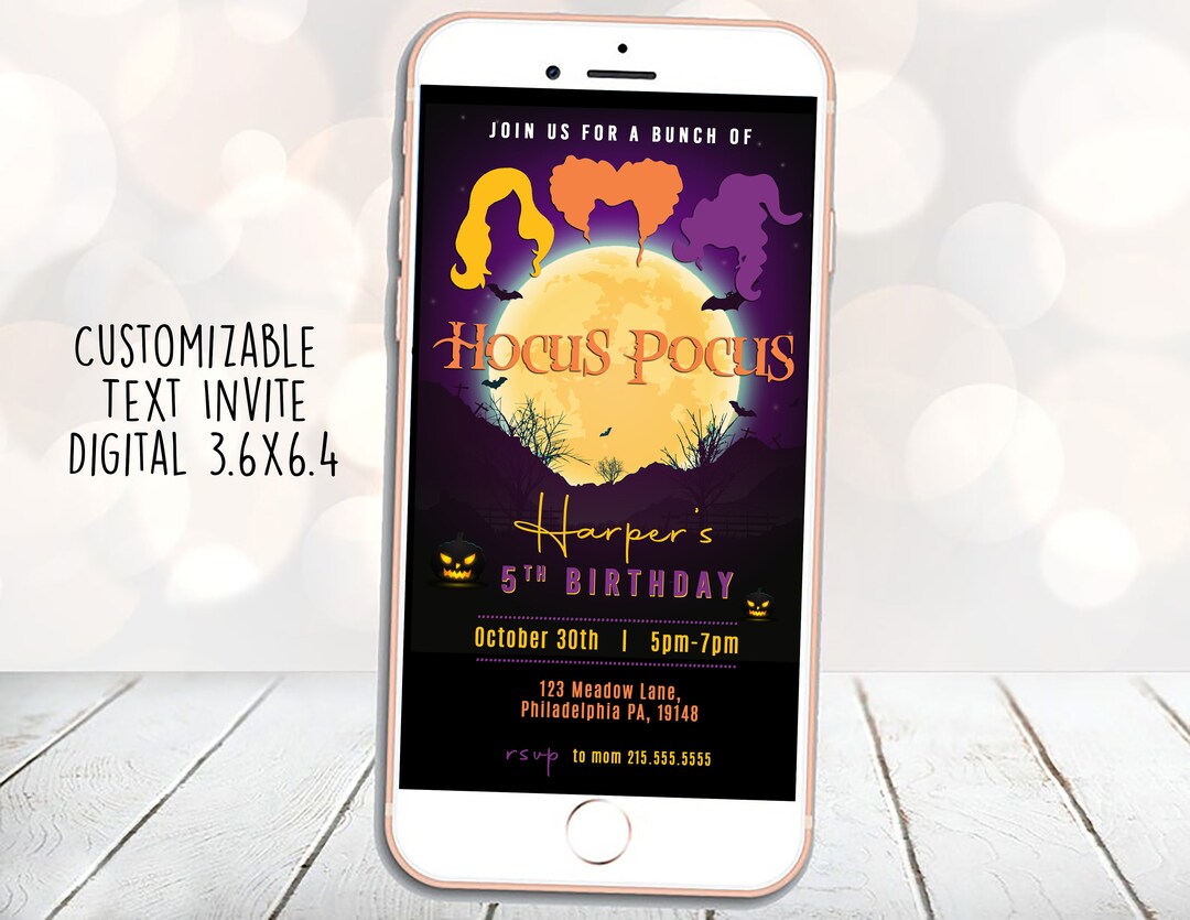 Hocus Pocus Birthday Party Invitation, Halloween Party Invite, TEXT ...