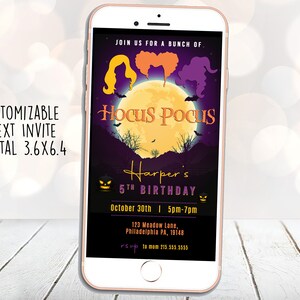 Hocus Pocus Birthday Party Invitation, Halloween Party Invite, TEXT ...