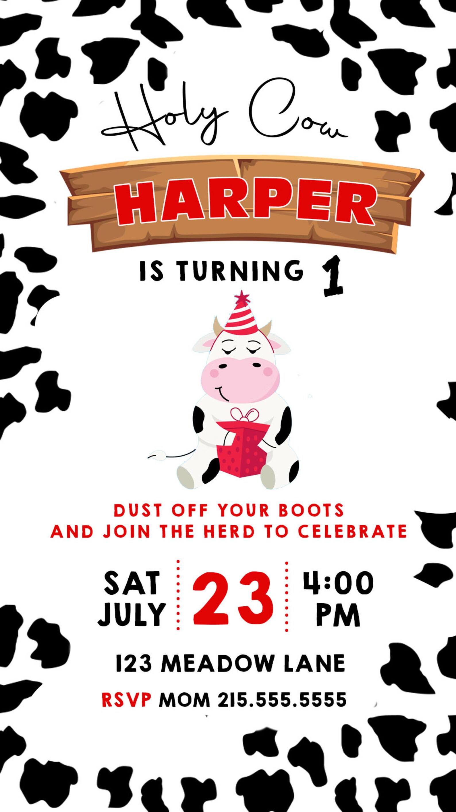 Holy Cow Invites First Birthday Party Invitations Farm - Etsy