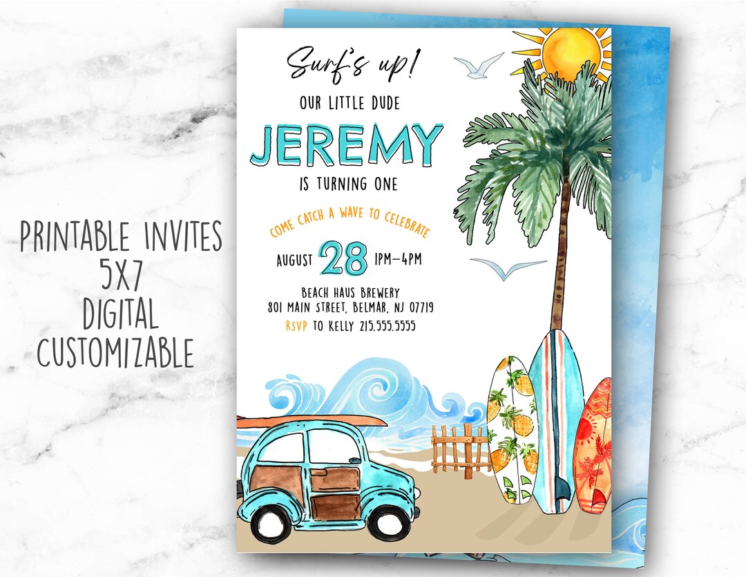 Editable Surf's up Birthday Invitation, Beach Invitation, Big One ...