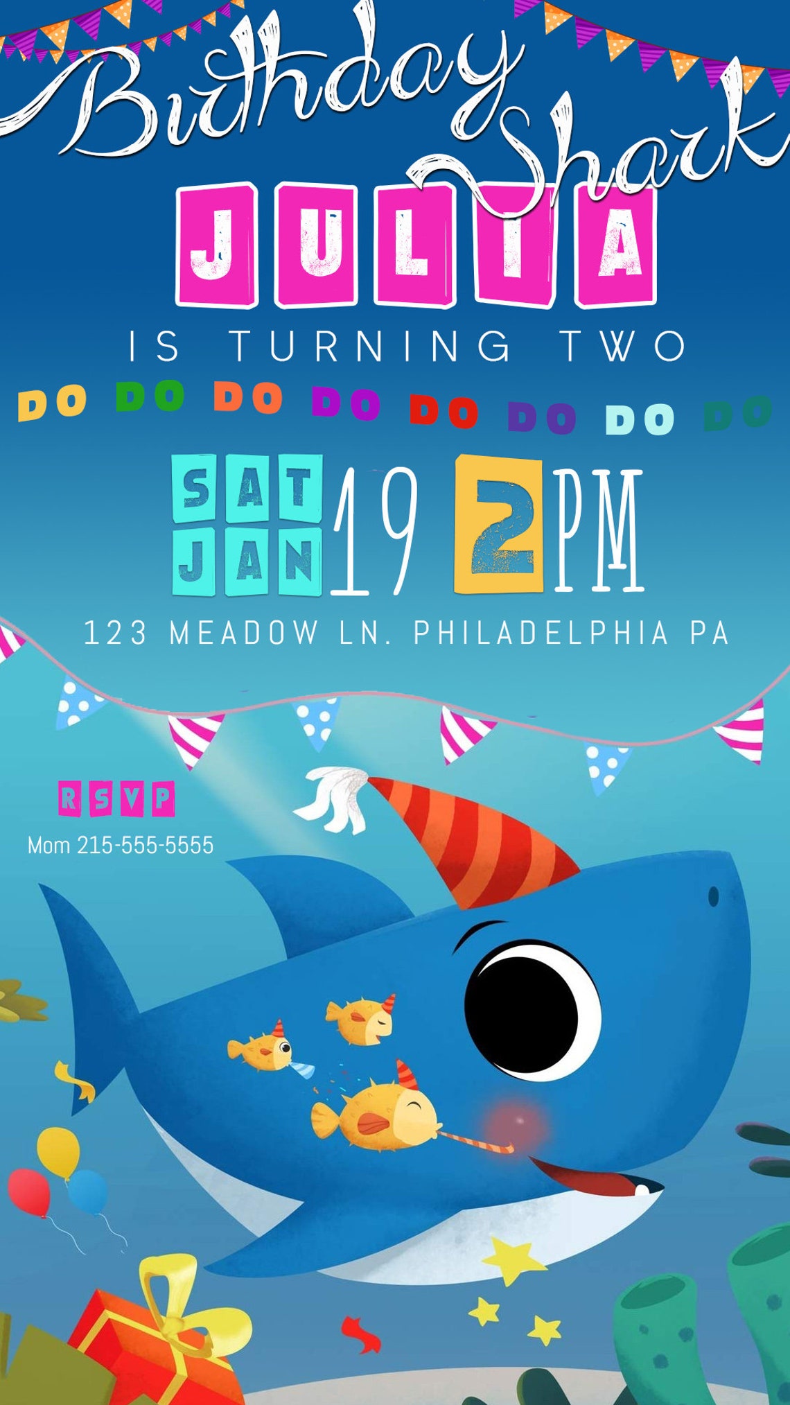 Baby Shark Text Invitation, Baby Shark Drive BY, Baby Shark Party, 1st ...