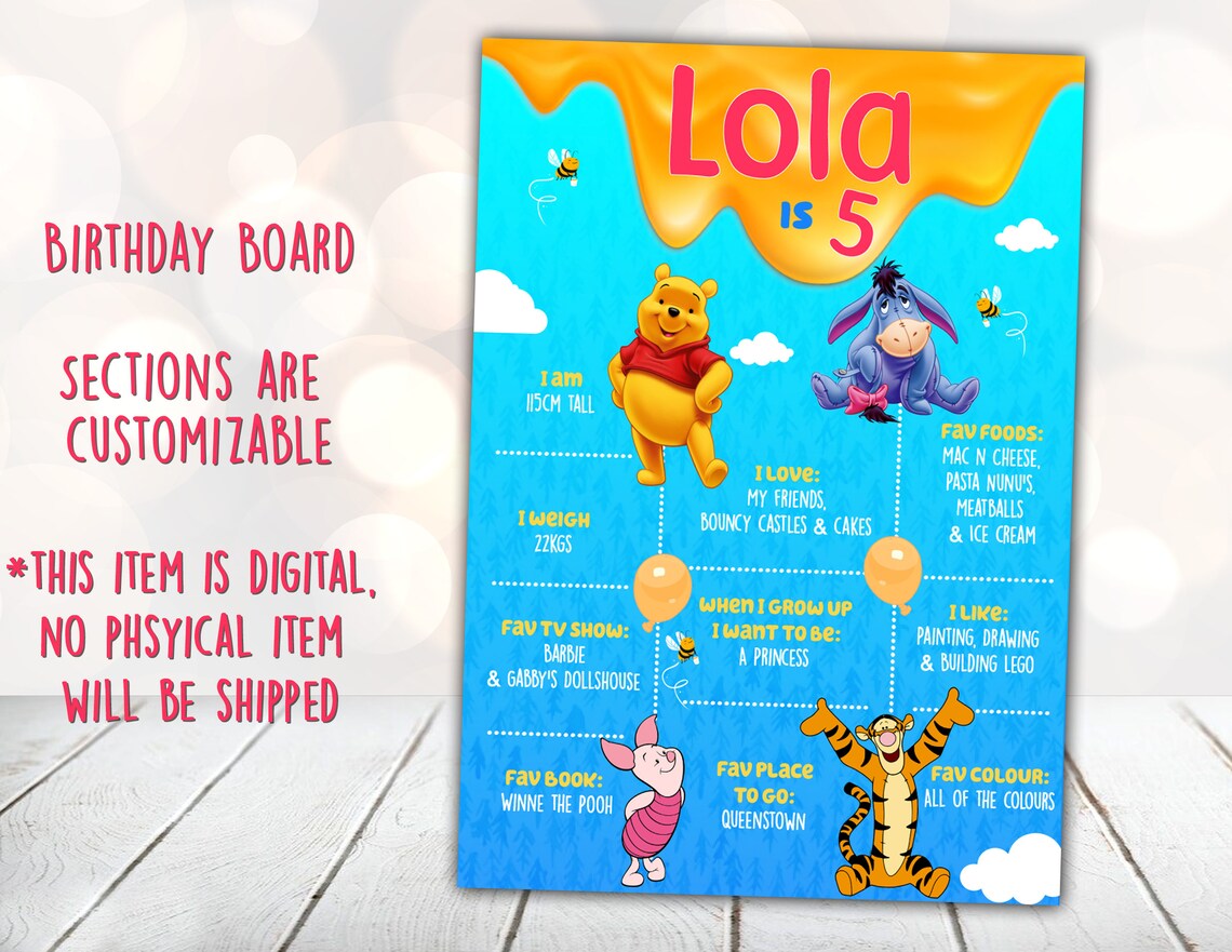 Winnie the Pooh Birthday Board Digital Birthday Board Winnie - Etsy