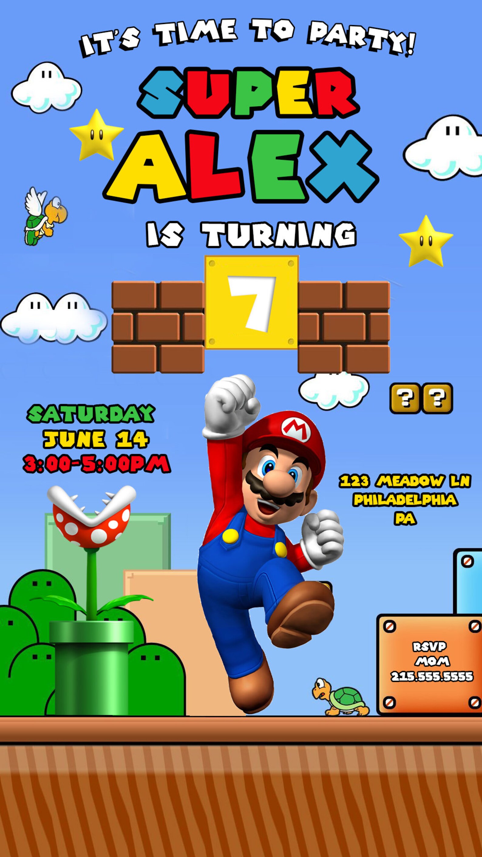 Super Mario Digital Invitation Super Mario Party Super Mario | Etsy