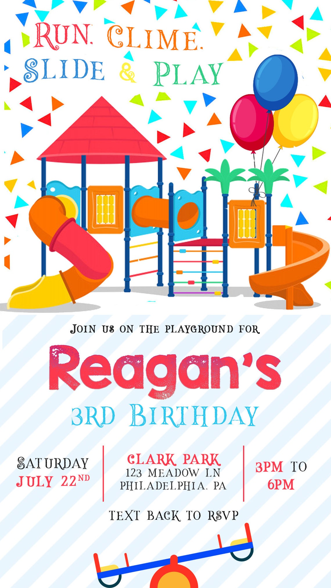 Playground Birthday Party Invitation Park Party Invite Park | Etsy