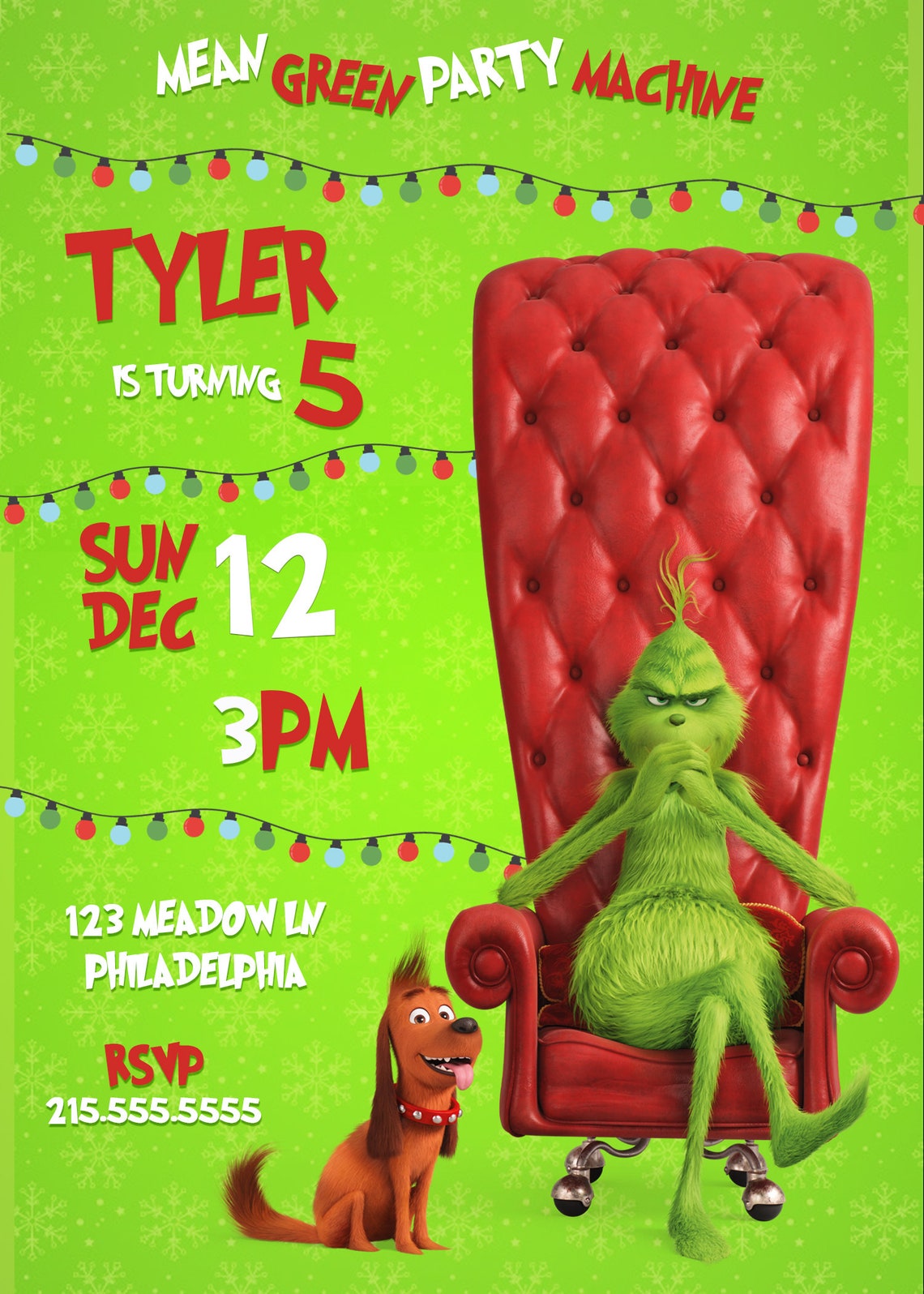 Grinch Invitation Christmas Birthday Grinch Birthday Invite | Etsy