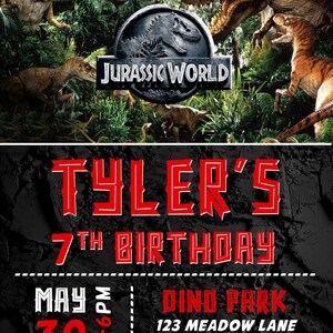 Jurassic World Birthday Invitation, Jurassic World Party, Jurassic World Invite, Jurassic Park ...