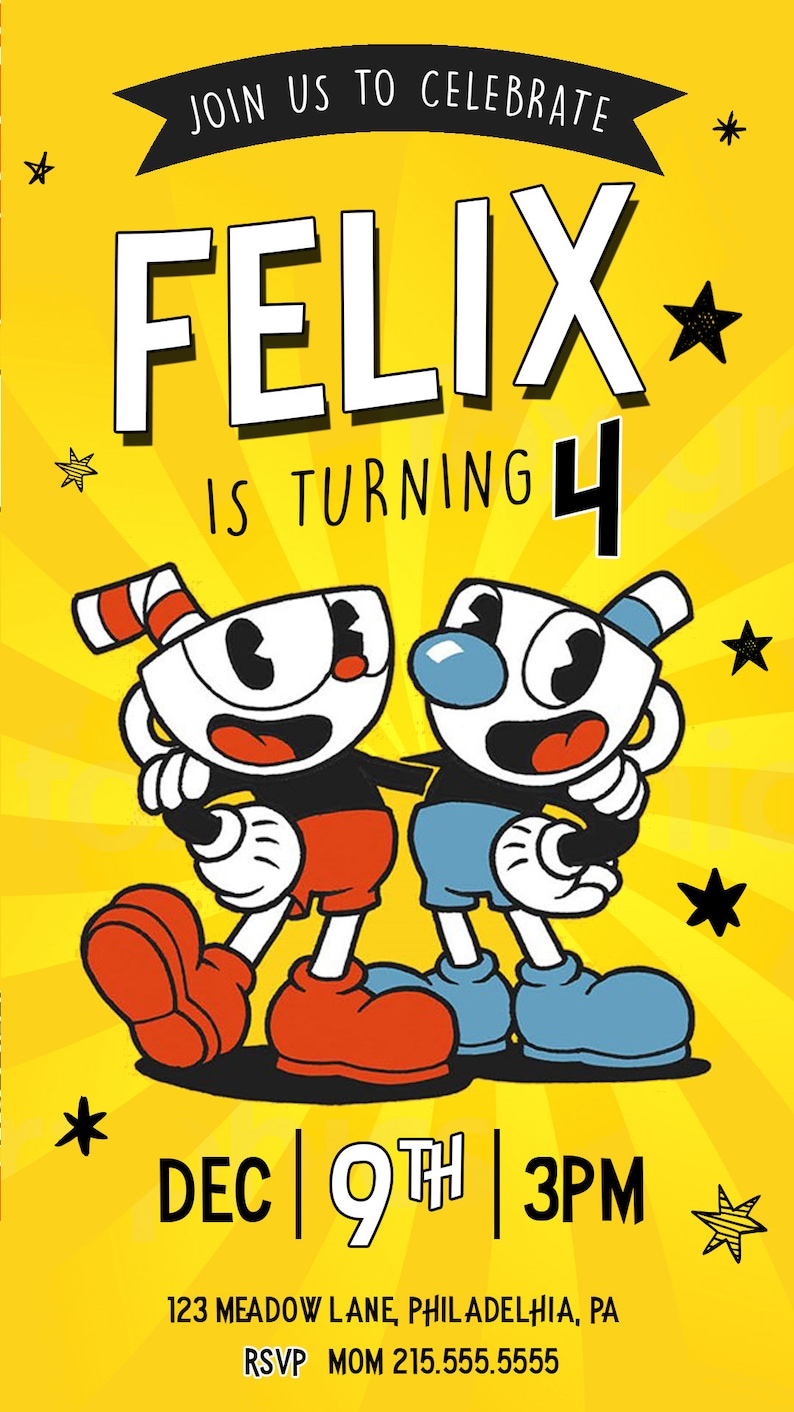 Cuphead Birthday Party Invitations Cup Head Show Invite - Etsy