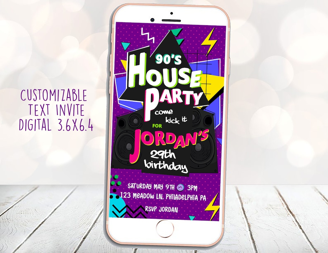 House Party Invite, House Party Text Invitation, 90's Party Text ...