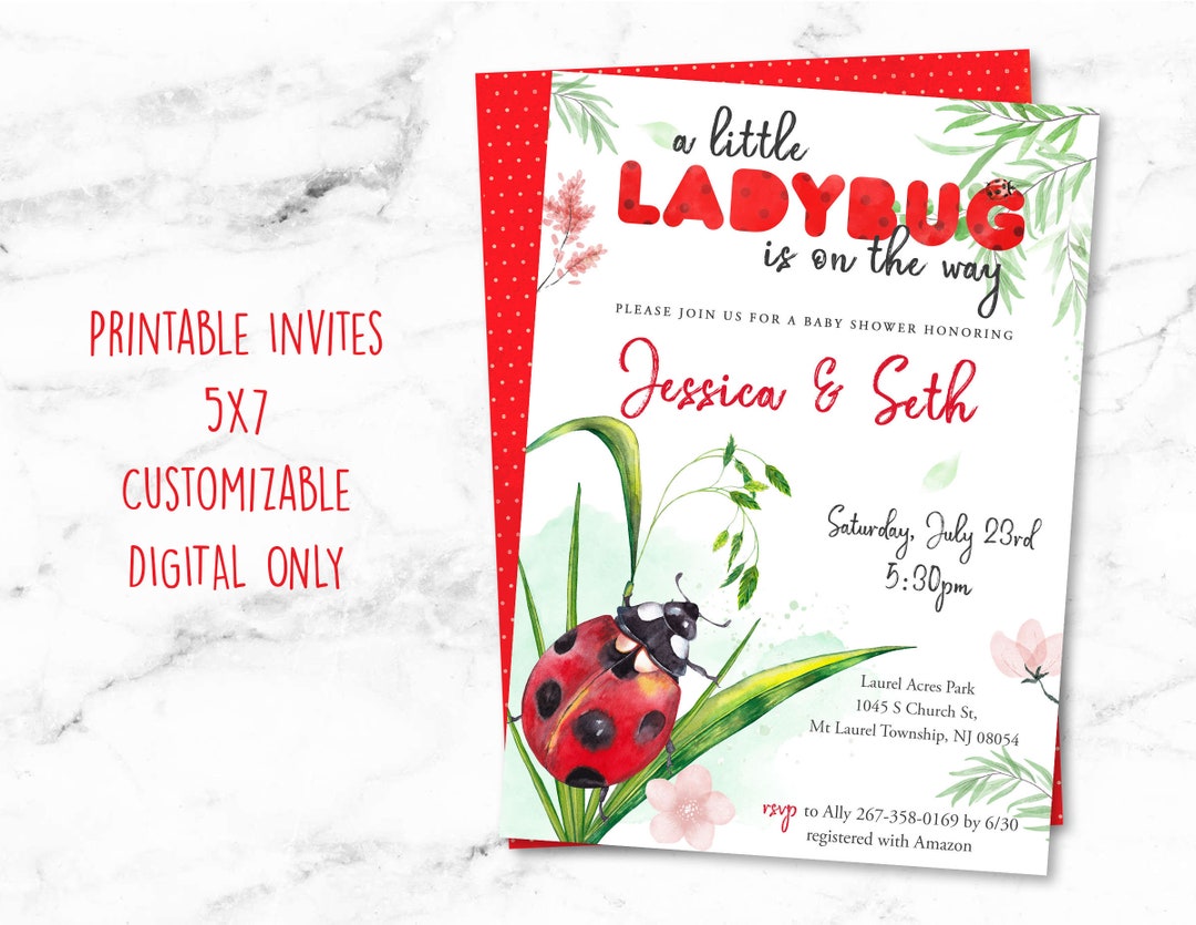 Ladybug Baby Shower Invitation Girl, Lady Bug Shower, Digital ...