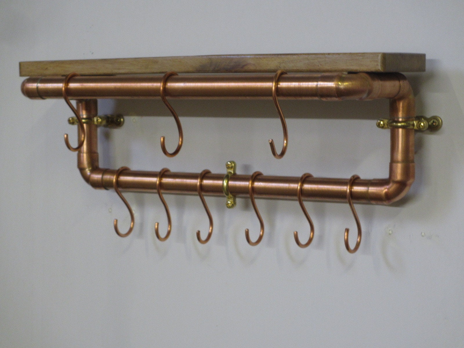 Copper kitchen utensil/pan hanging rail and over shelf with | Etsy