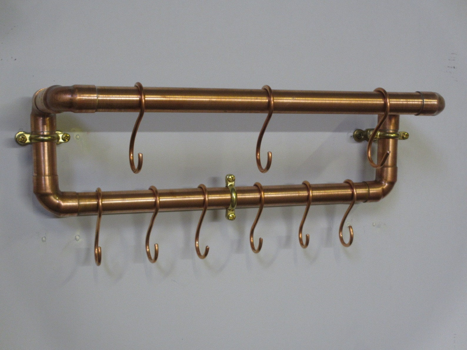 Copper kitchen utensil/pan hanging rail and over shelf with | Etsy