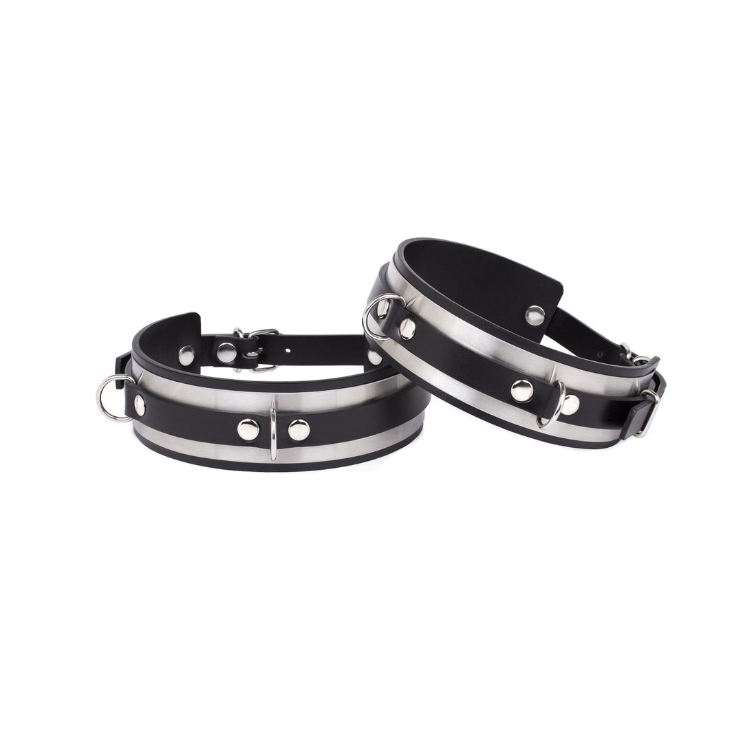 Premium Quality Metal-black-leather Thigh Cuffs "nelli" (10 Color ...