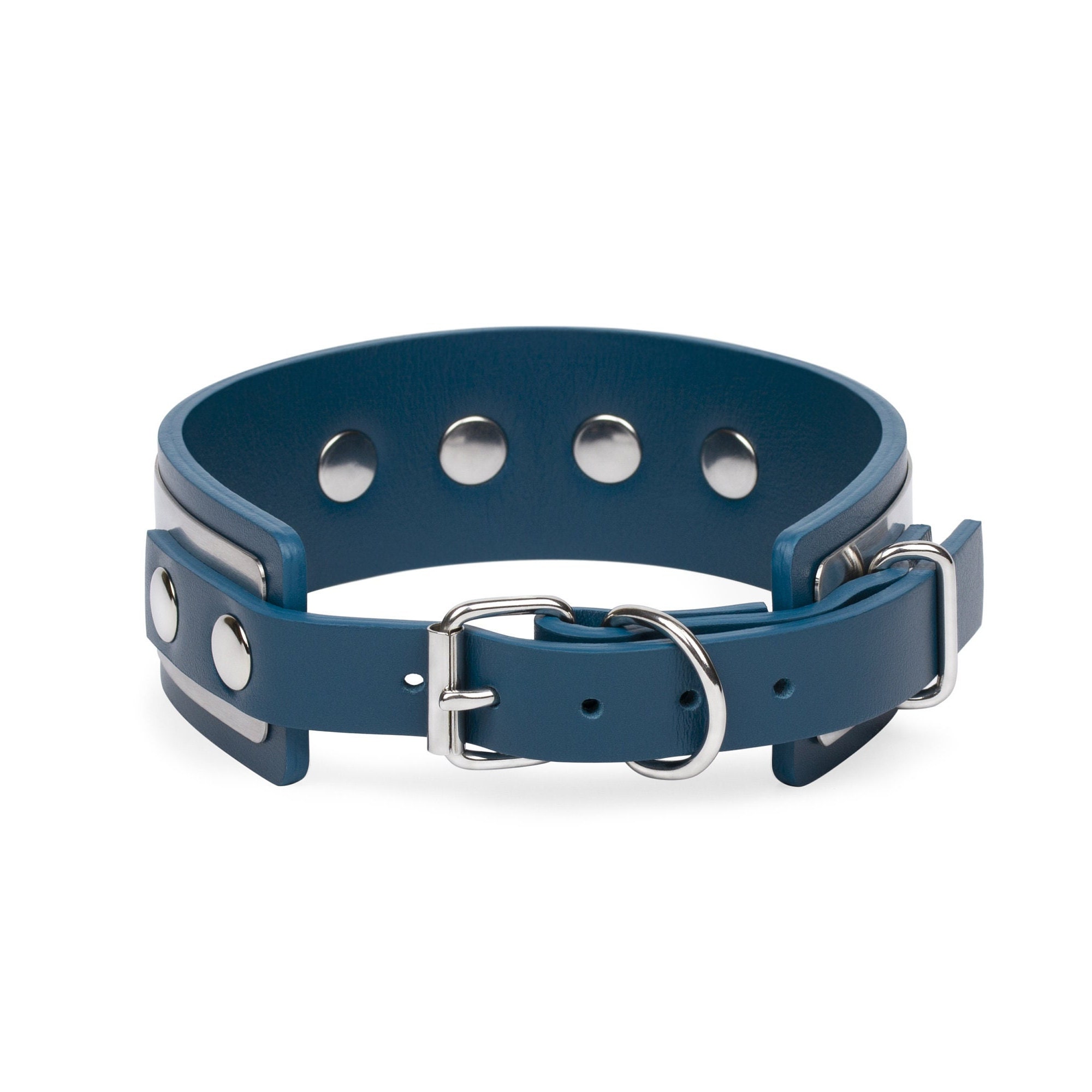 Handmade Custom Metal Blue Leather Choker D Ring Collar "nelli" (10 ...