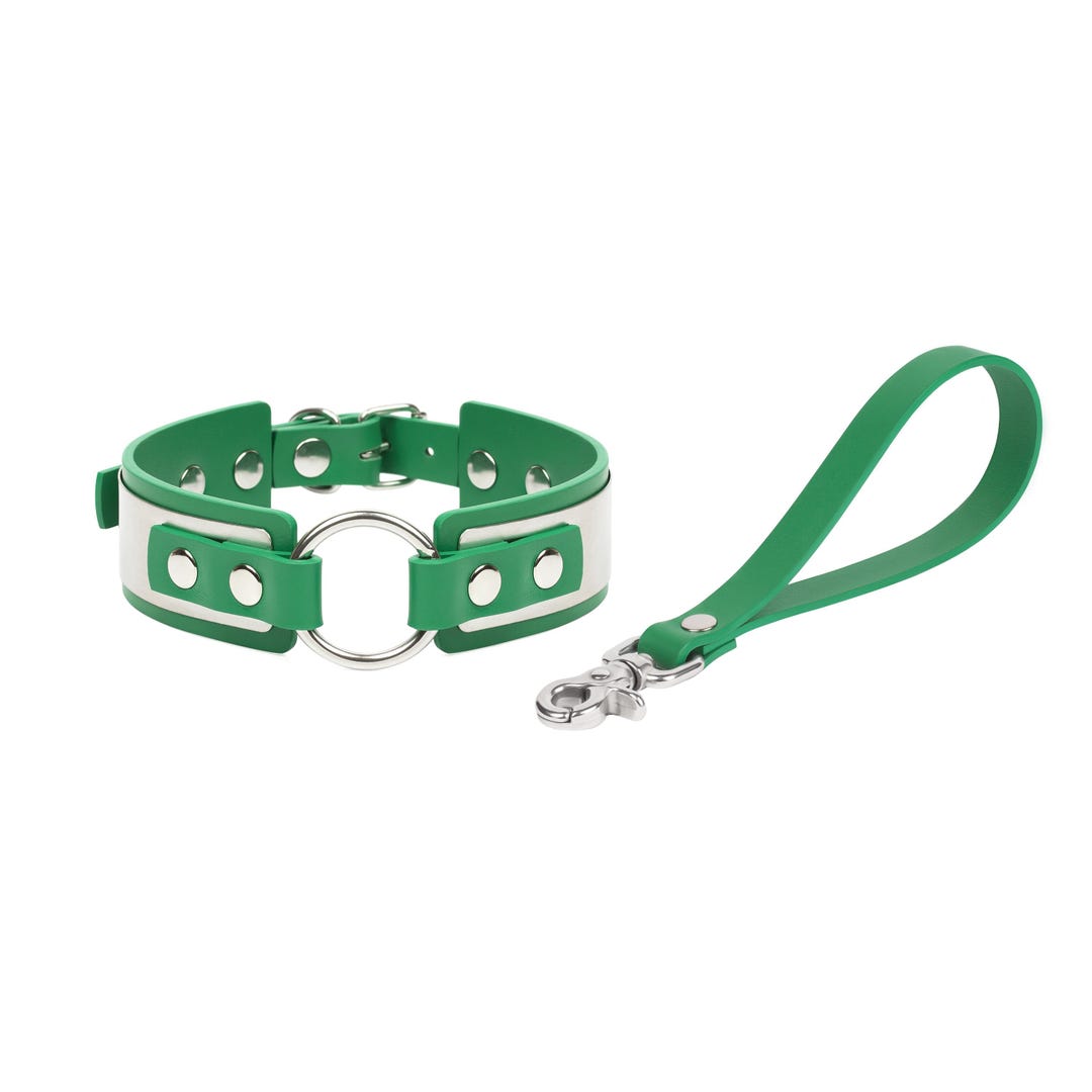 Handmade BDSM Submissive Collar Green Choker "marine" and Leash Set Kit ...