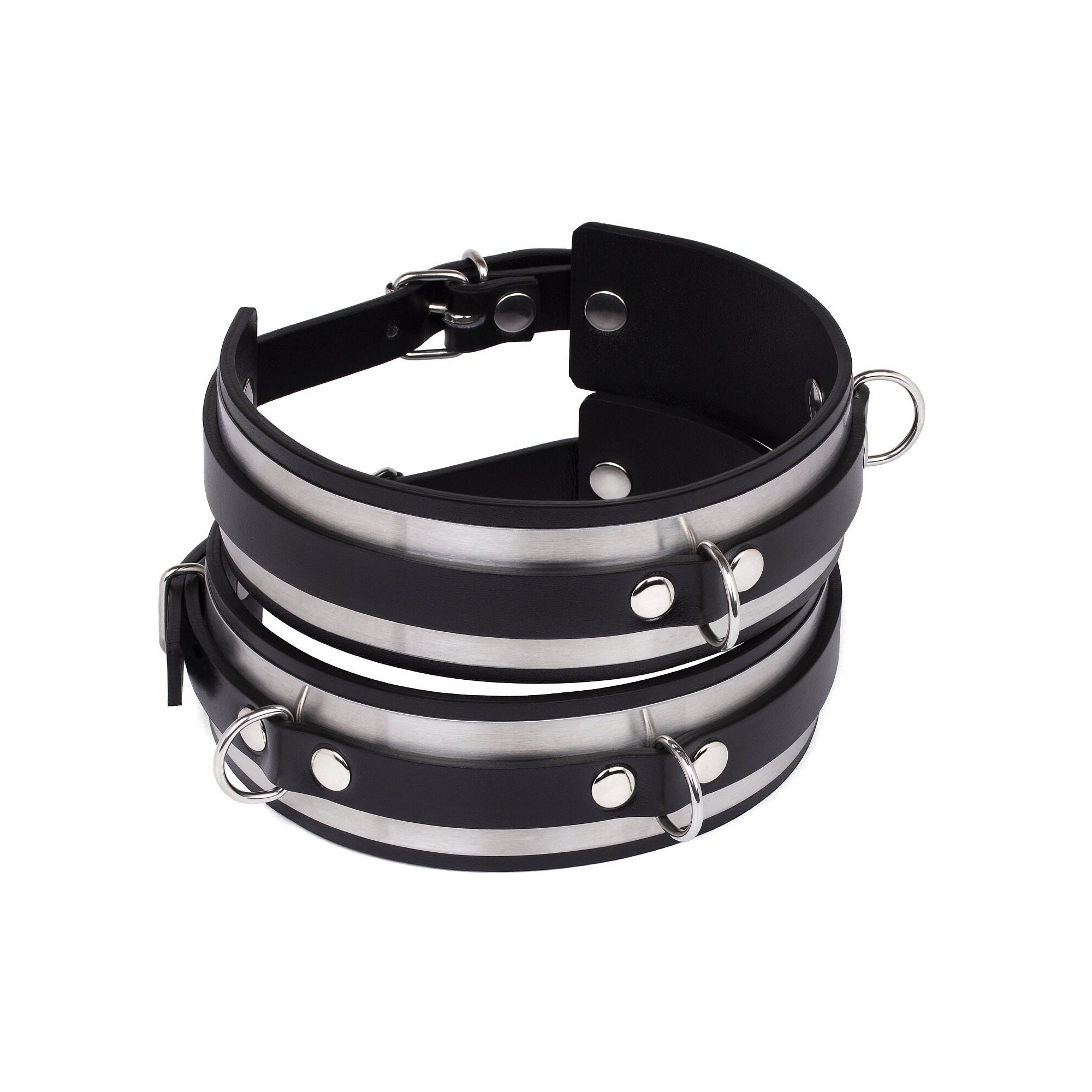 Premium Quality Metal-black-leather Thigh Cuffs "nelli" (10 Color ...