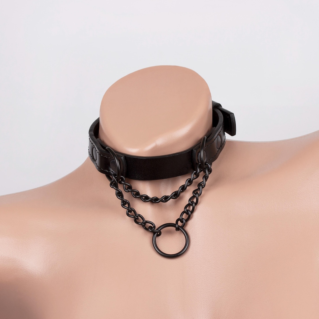 Custom Made to Your Size Black Leather Martingale Collar Choker for Men and Women With ...