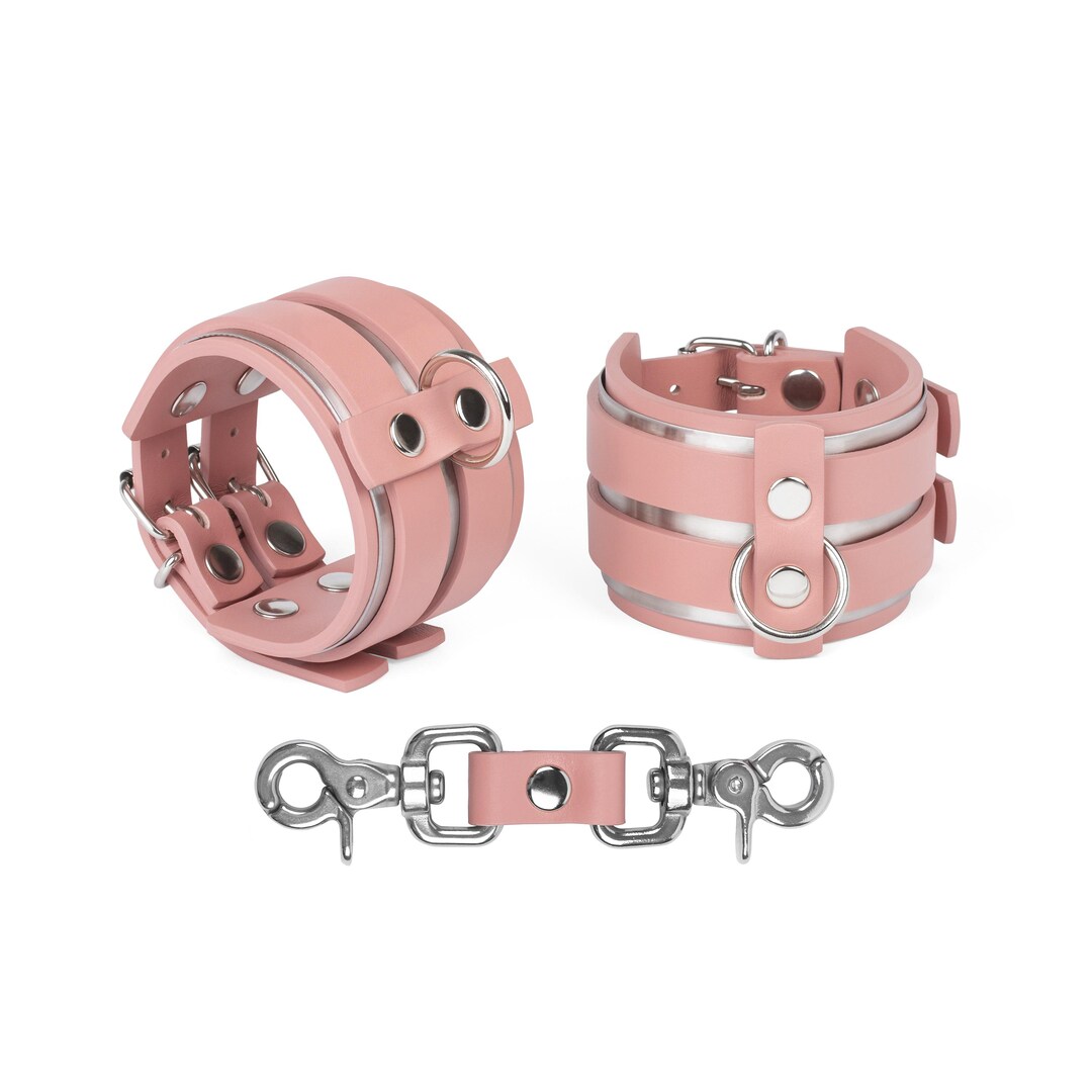 Premium Quality Metal-pink-leather Hand Cuffs "kris" With Short ...
