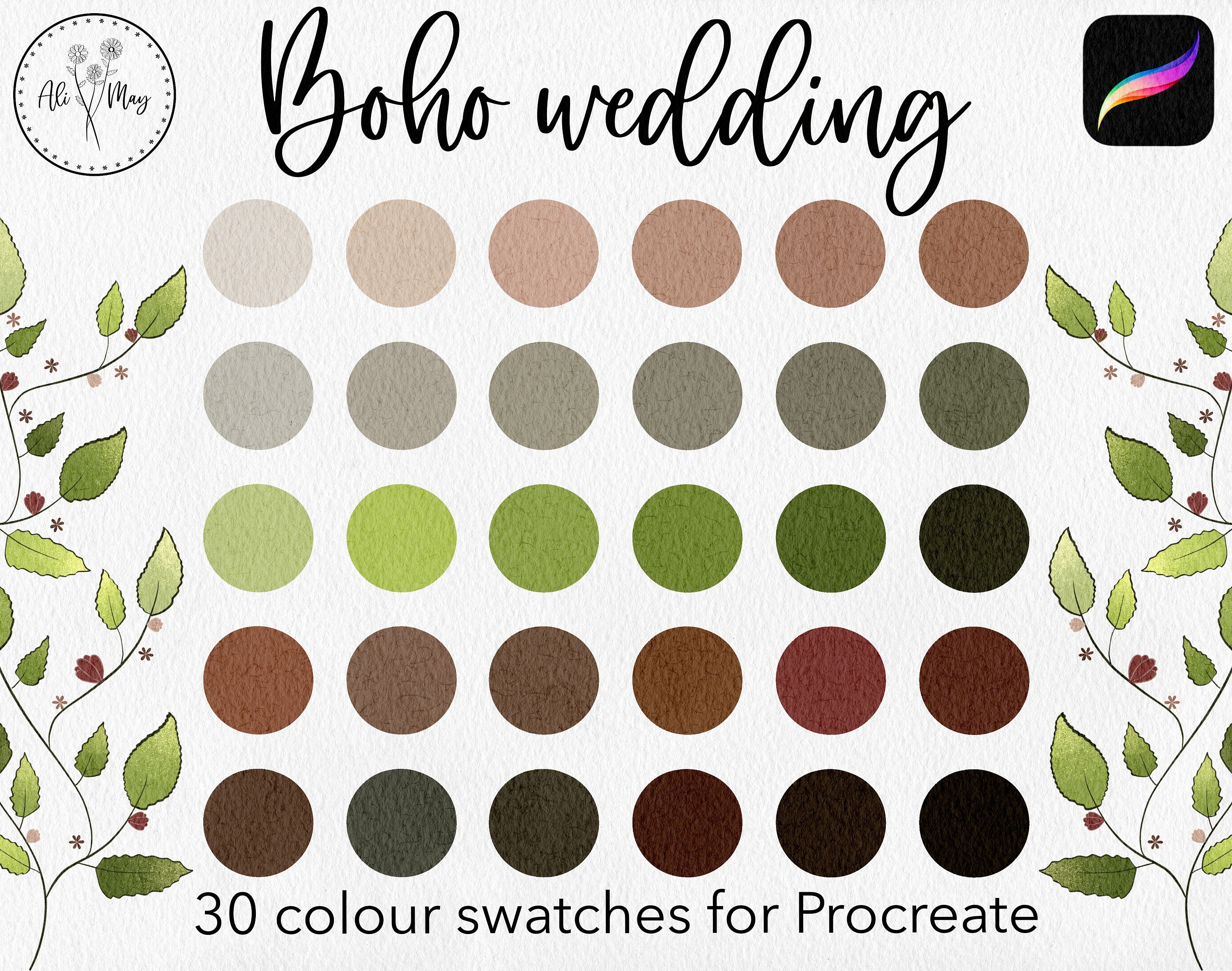 Boho Wedding Procreate Color Palette | 30 Color Swatches | Instant ...