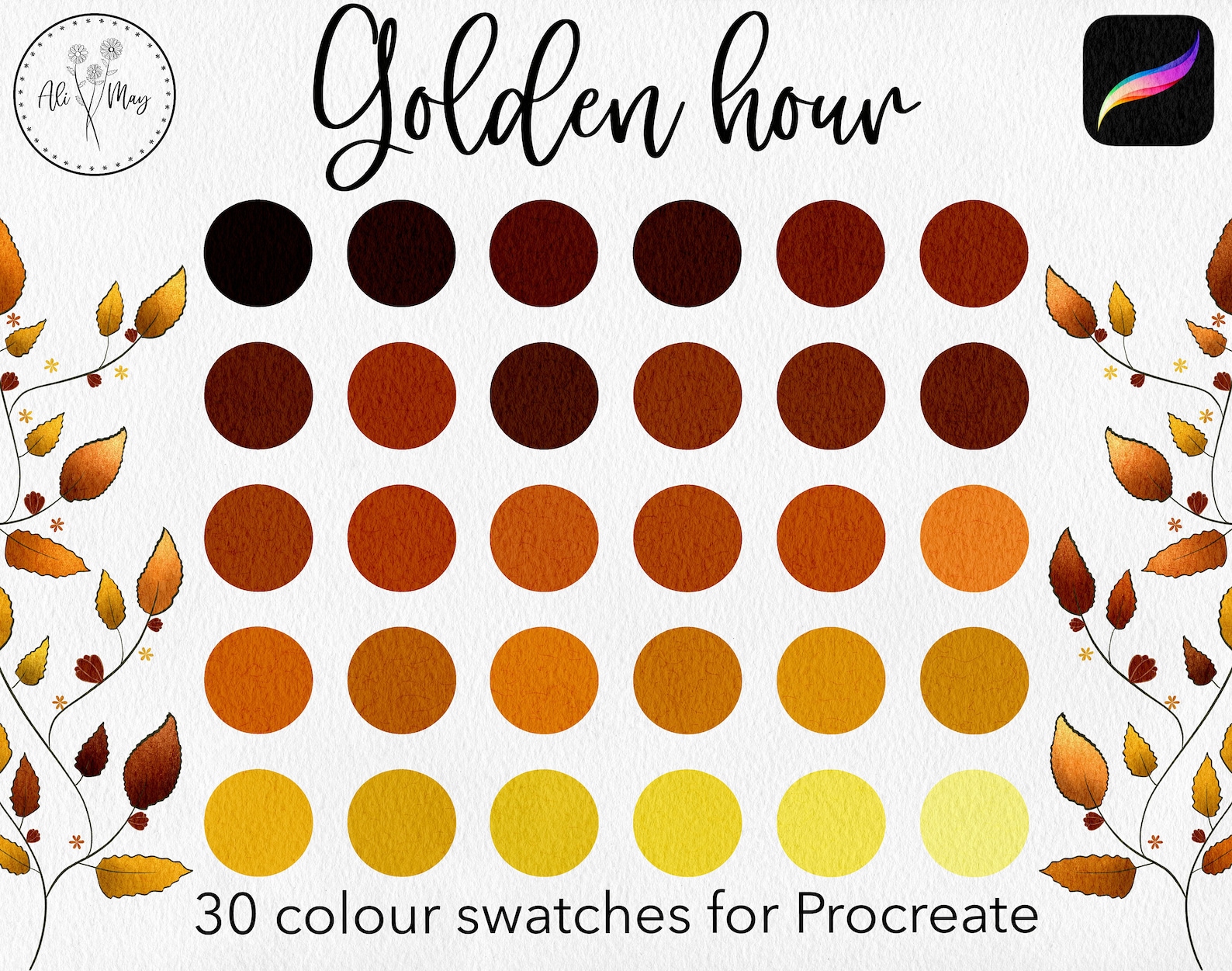 Golden Hour Procreate Color Palette | 30 Color Swatches | Instant ...