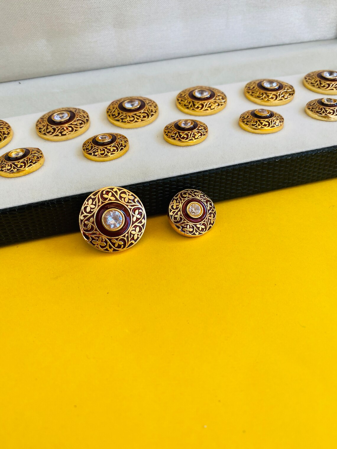 Sherwani Button-kundan Handmade Vintage Gold Meenakari Button Set of 13 ...