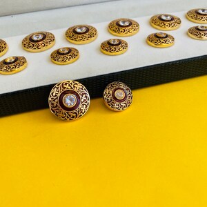Sherwani Button-kundan Handmade Vintage Gold Meenakari Button Set of 13 ...