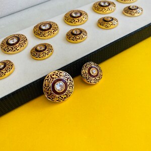 Sherwani Button-kundan Handmade Vintage Gold Meenakari Button Set of 13 ...