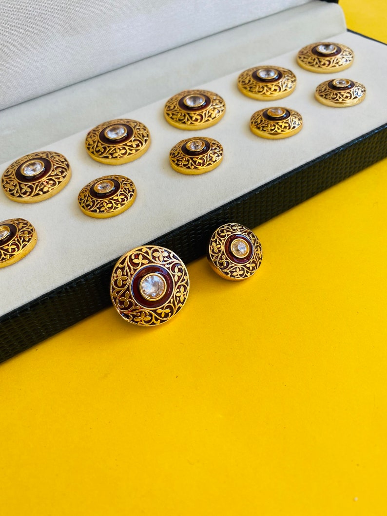 Sherwani Button-kundan Handmade Vintage Gold Meenakari Button Set of 13 ...