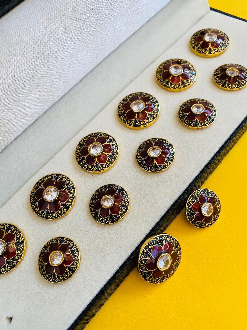 Handmade Sherwani Kundan Meena Blazer Button Suit Button Coat Button ...