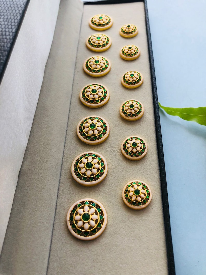 Handcrafted Men Sherwani Button-kundan Polki Stone Button-vintage ...