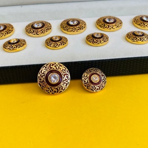 Sherwani Button-kundan Handmade Vintage Gold Meenakari Button Set of 13 ...