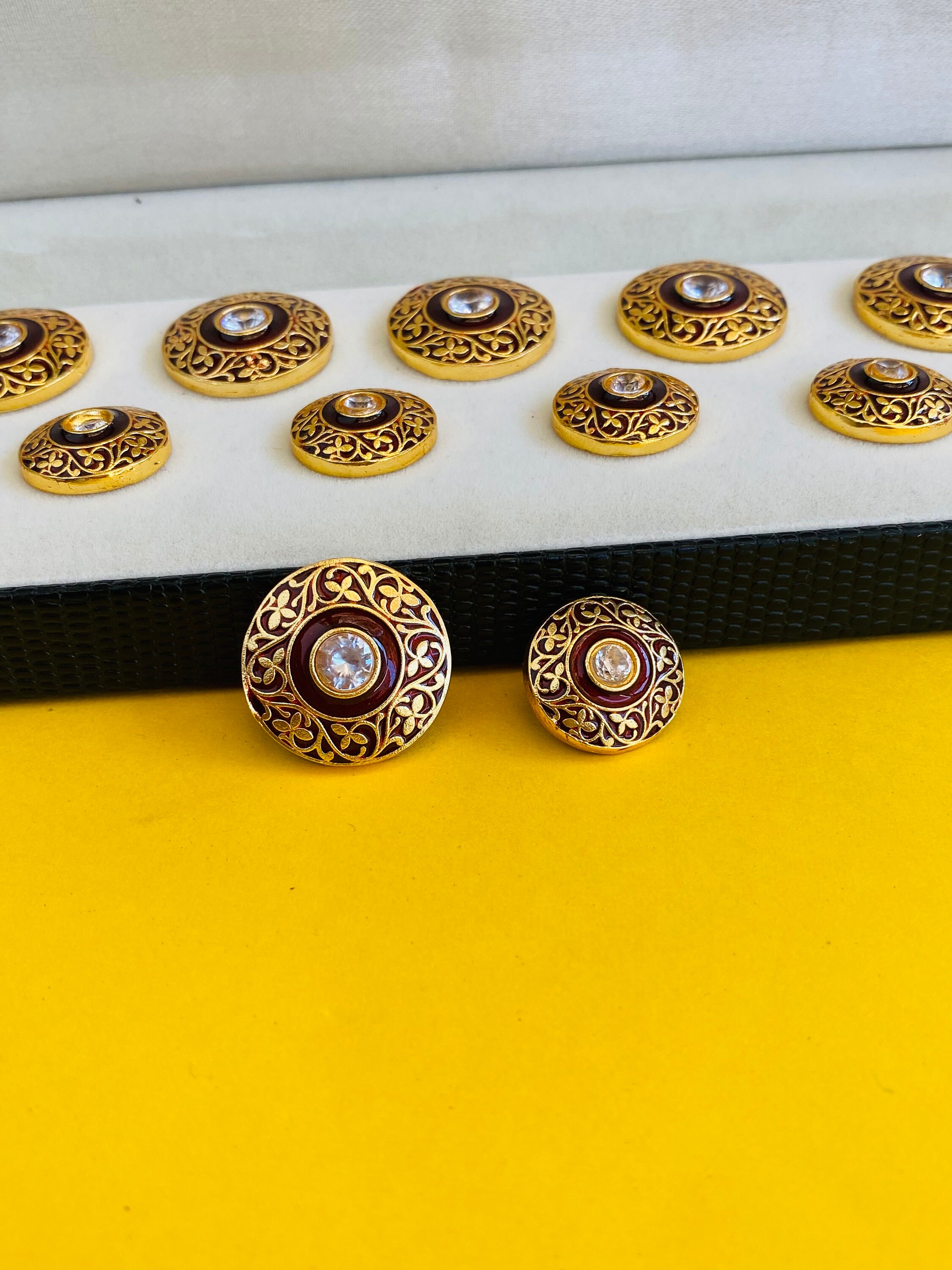 Sherwani Button-kundan Handmade Vintage Gold Meenakari Button Set of 13 ...