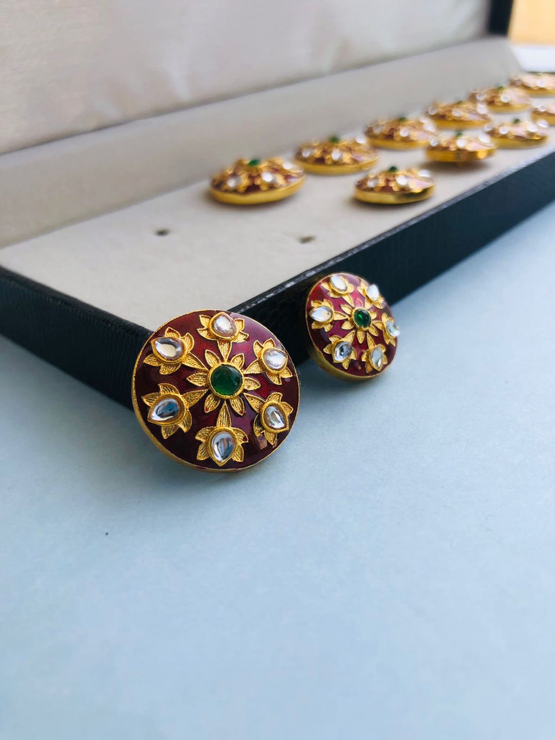 Meenakari Floral Sherwani Buttons | Indian Wedding Set of 13 - Etsy