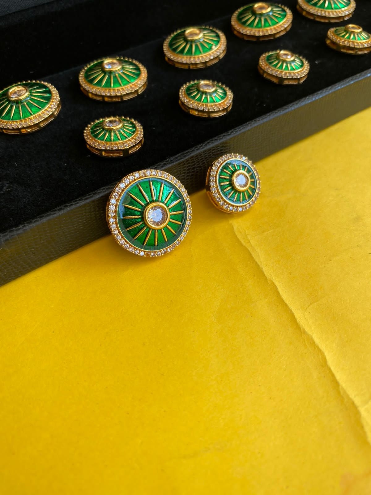Polki Diamond Button-sherwani Jacket Kundan Meena - Gold Metal Button ...