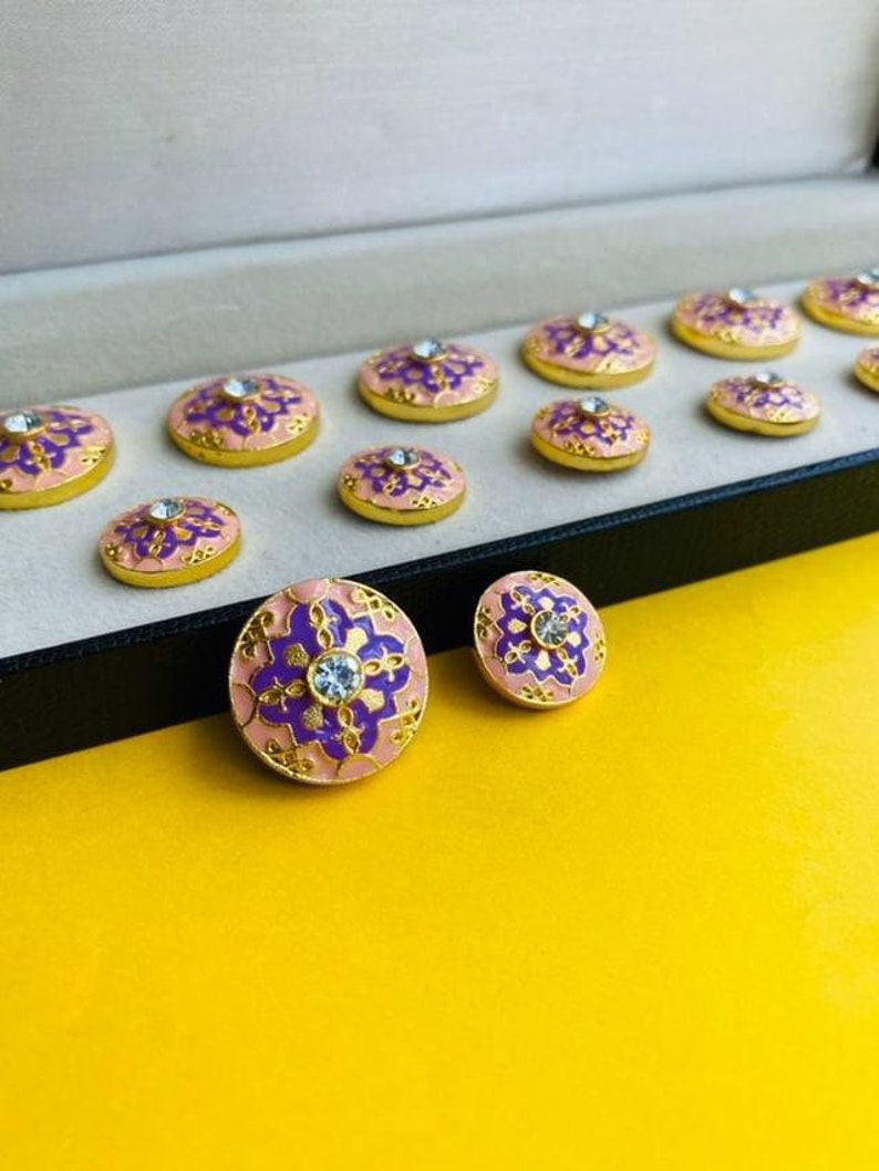 Sherwani Button Orange Mughal Round Antique Buttons-polki Button-kundan ...