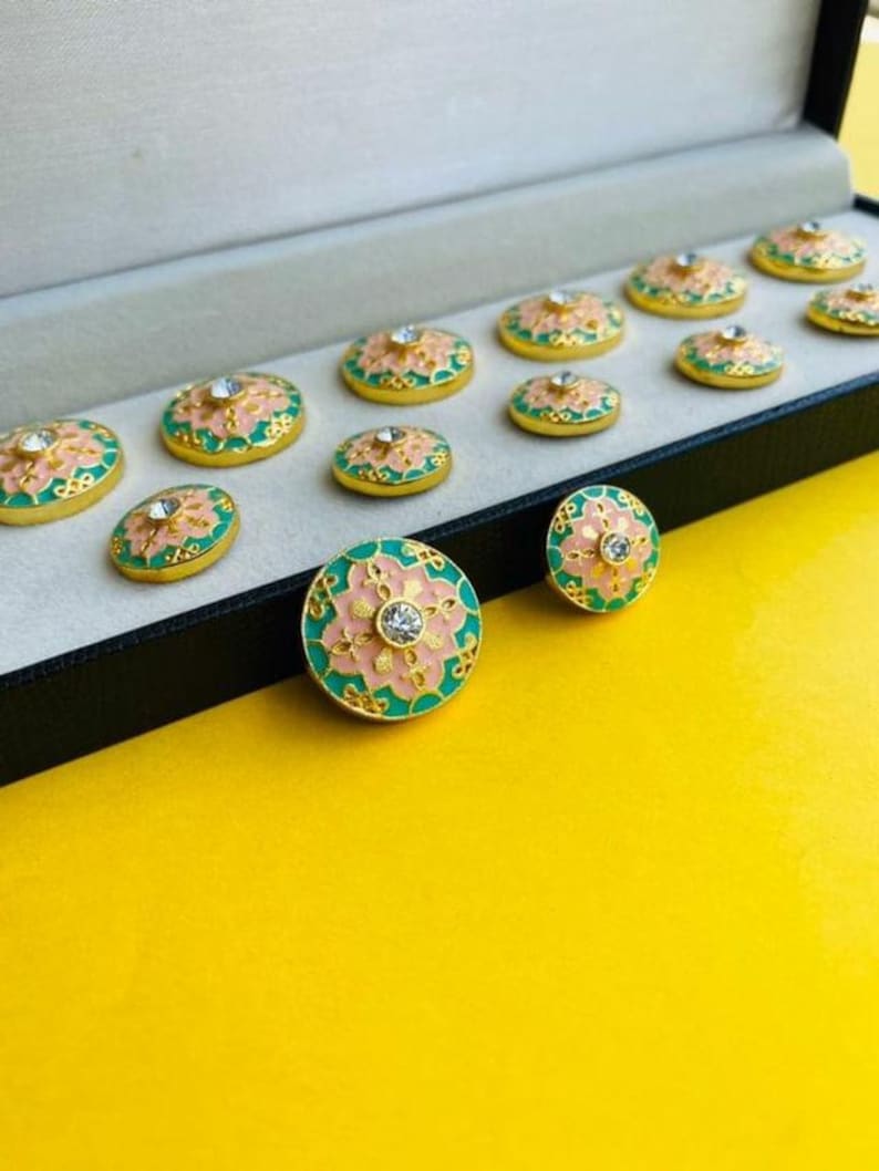 Sherwani Button Orange Mughal Round Antique Buttons-polki Button-kundan ...