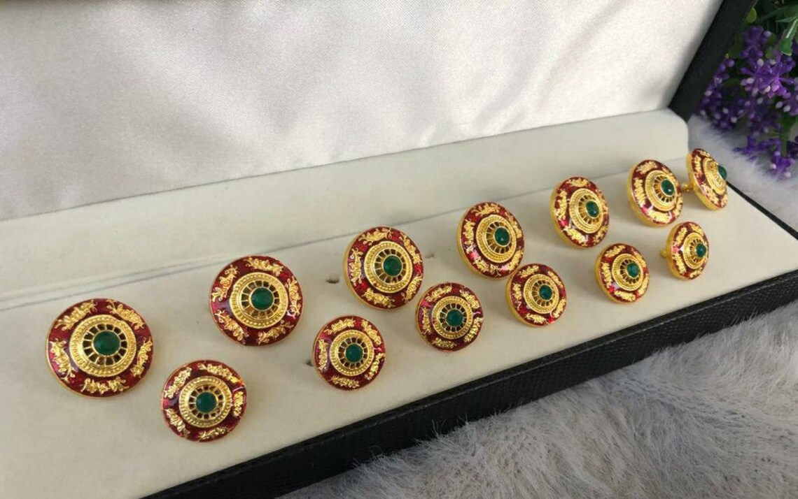Sherwani Buttons - Metal Handcrafted Buttons - Kundan Meena Handcrafted ...