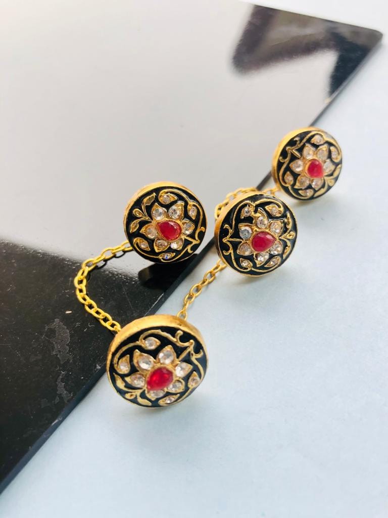 Handmade Enamel Kurta Buttons – Gold Floral Design, Set of 4 - Etsy