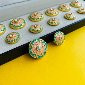 Sherwani Button Orange Mughal Round Antique Buttons-polki Button-kundan ...