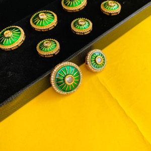 Polki Diamond Button-sherwani Jacket Kundan Meena - Gold Metal Button ...