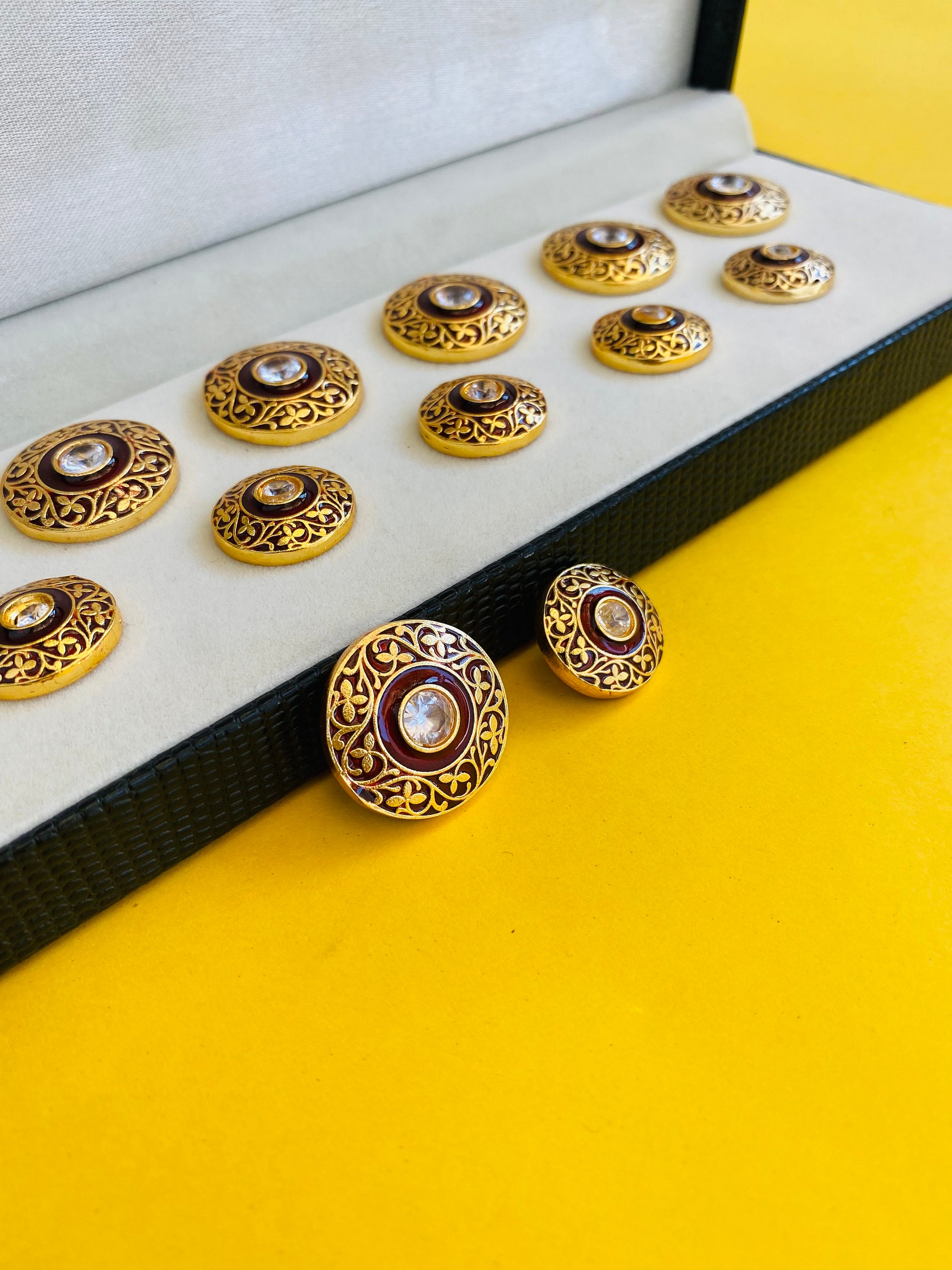 Sherwani Button-kundan Handmade Vintage Gold Meenakari Button Set of 13 ...