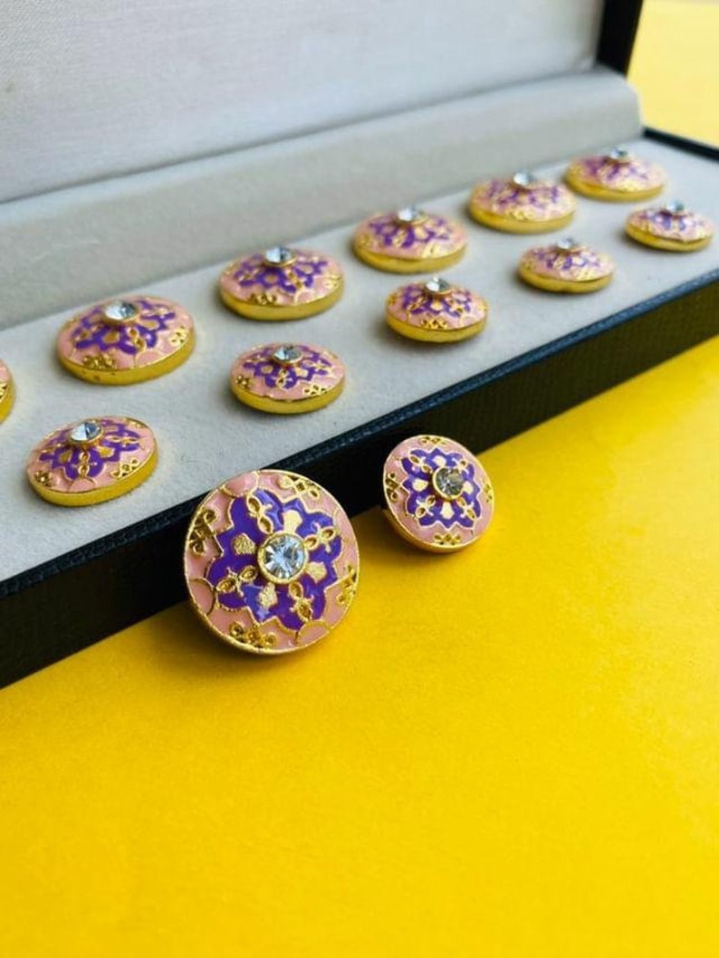 Sherwani Button Orange Mughal Round Antique Buttons-polki Button-kundan ...