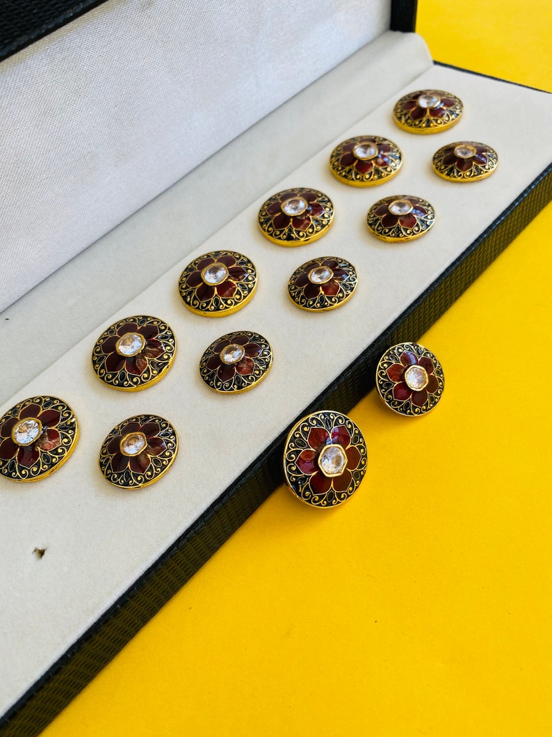 Handmade Sherwani Kundan Meena Blazer Button Suit Button Coat Button ...