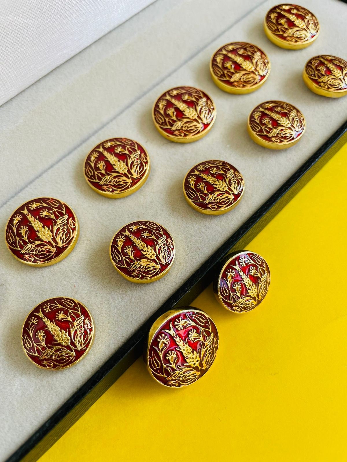 13 Pcs Gold Button-sherwani Button-shank Button-polki Button-kundan ...