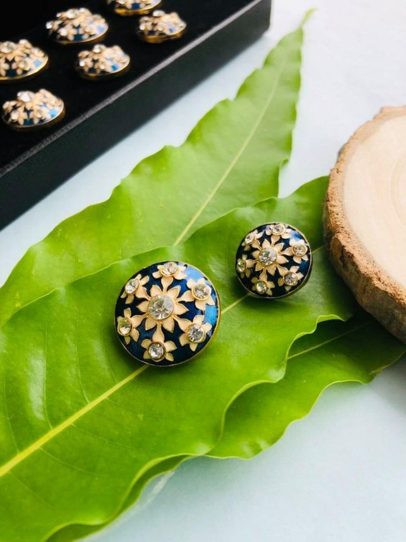Handmade Kundan Sherwani Buttons, Enamel Indian Suit Buttons, Set of 13 ...