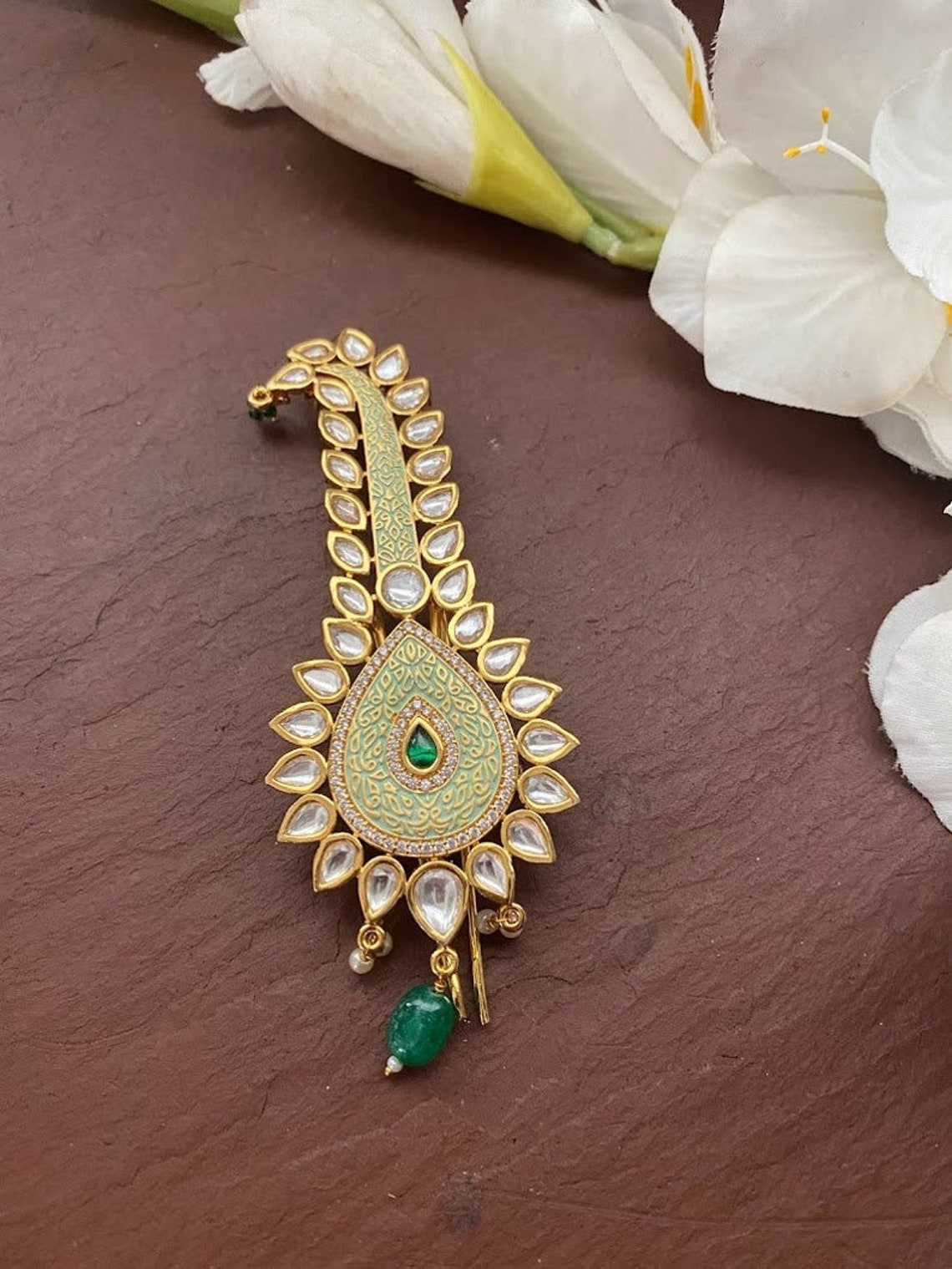 Kundan Kalgi: Indian Groom Turban Jewelry, 22K Gold Plated Sarpech - Etsy