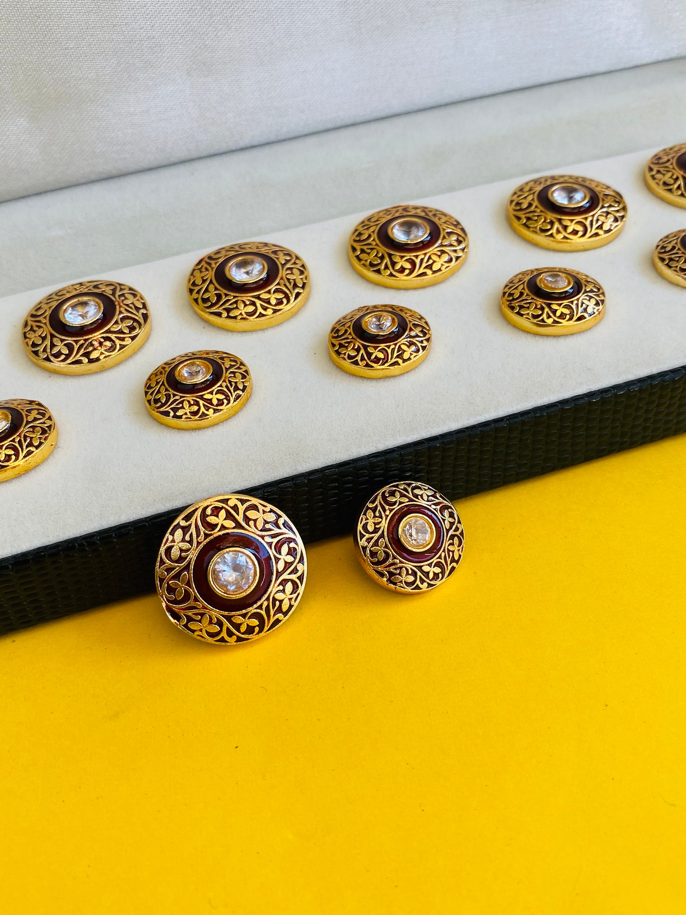 Sherwani Button-kundan Handmade Vintage Gold Meenakari Button Set of 13 ...