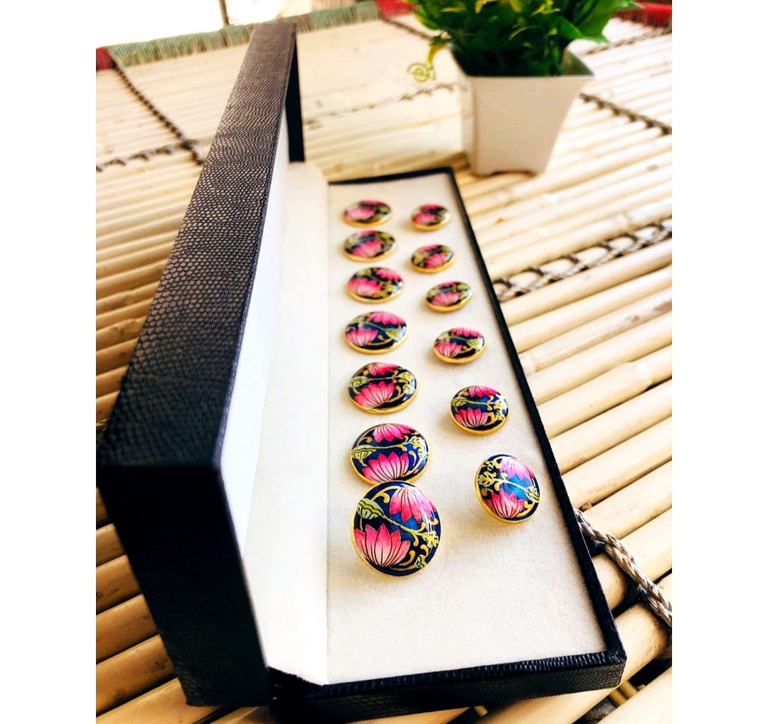 13 Piece Set Hand Painted Buttons-floral Round Buttons-blazer Buttons ...