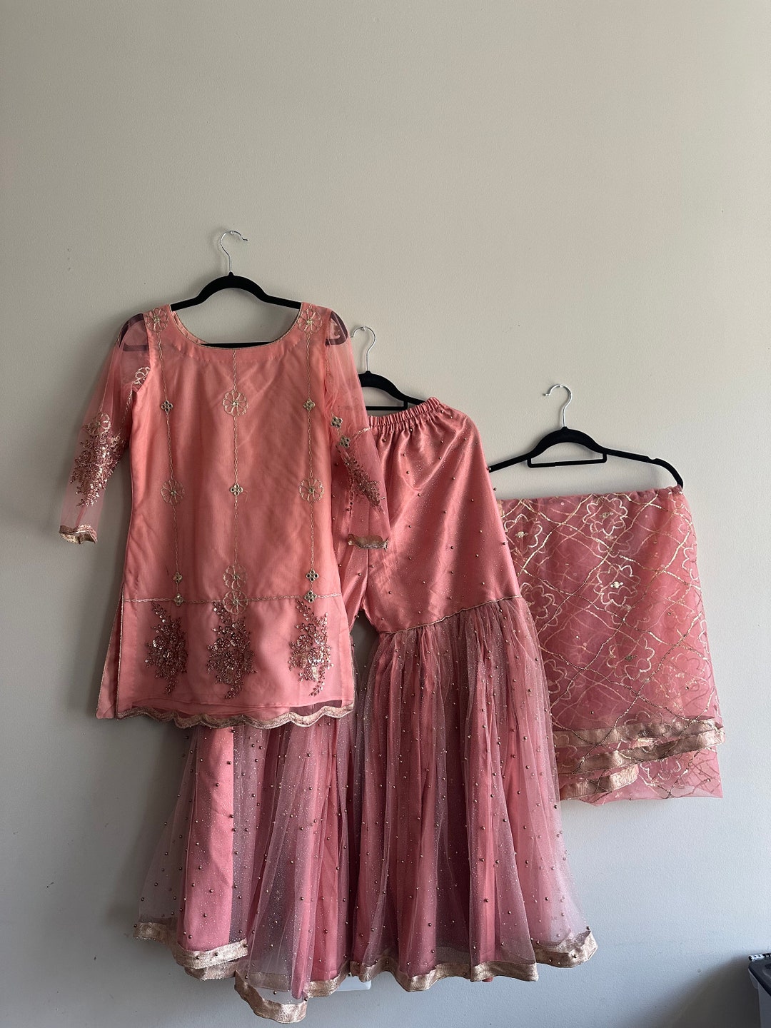 Pink Garara With Matching Dupatta and Shirt Shimmery Garara Pakistan ...